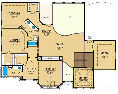 Two-story home plan with grotto - Plan 4854