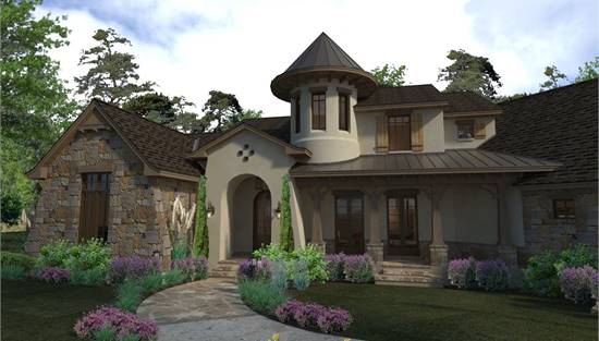 Traditional French Country Home With Turret Design